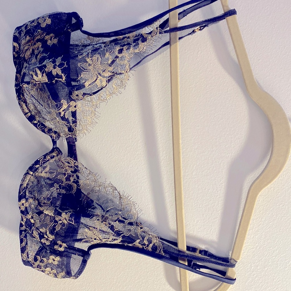 Victorias Secret Sheer Blue And Gold Lace Bra - Gem